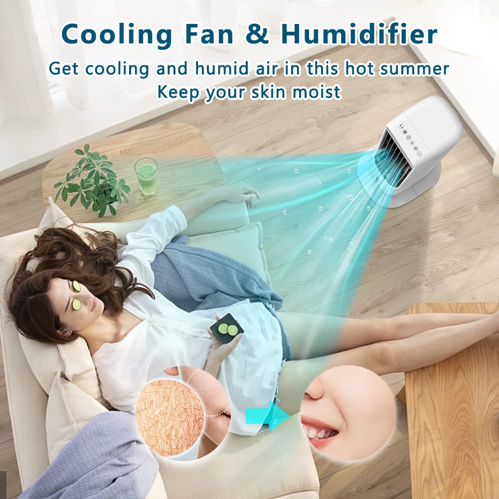 LifePlus Portable Evaporative Cooler - 41” Quiet Cooling Tower Fan Humidifier Air Cooler Swamp Cooler with Bladeless Design, 50° Oscillation, Remote Control, 3 Modes 3 Wind Speeds, 4 Ice Boxes
