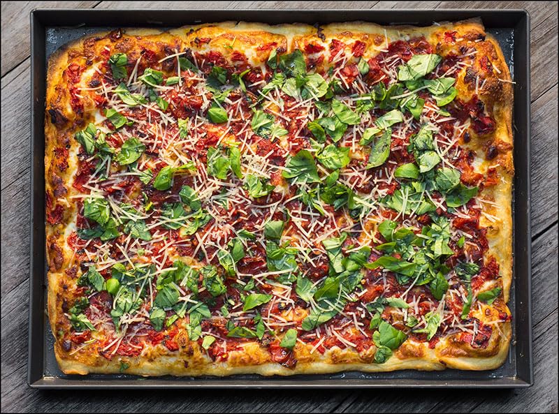 LloydPans Kitchenware 16x12 Inch Grandma Style Pizza Pan. Made in the USA, Fits Home Ovens