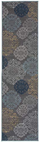 Rugshop Modern Floral Swirl Design Non-Slip (Non-Skid) Area Rug Runner 2' X 7' (22" X 84") Gray