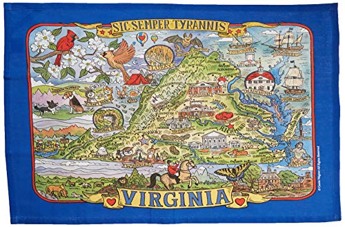 Kay Dee Designs Adventure Destinations Virginia Map Tea Kitchen Towel, 18" x 28", Various