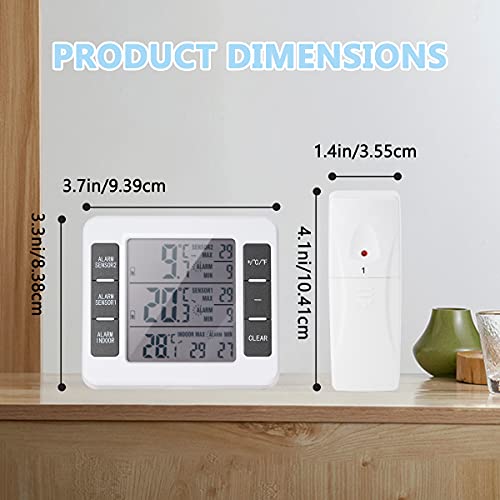 Locisne Freezer Alarm with Audible Alarm and 2 Wireless Sensors, Indoor Outdoor Refrigerator Thermometer for Home Kitchen