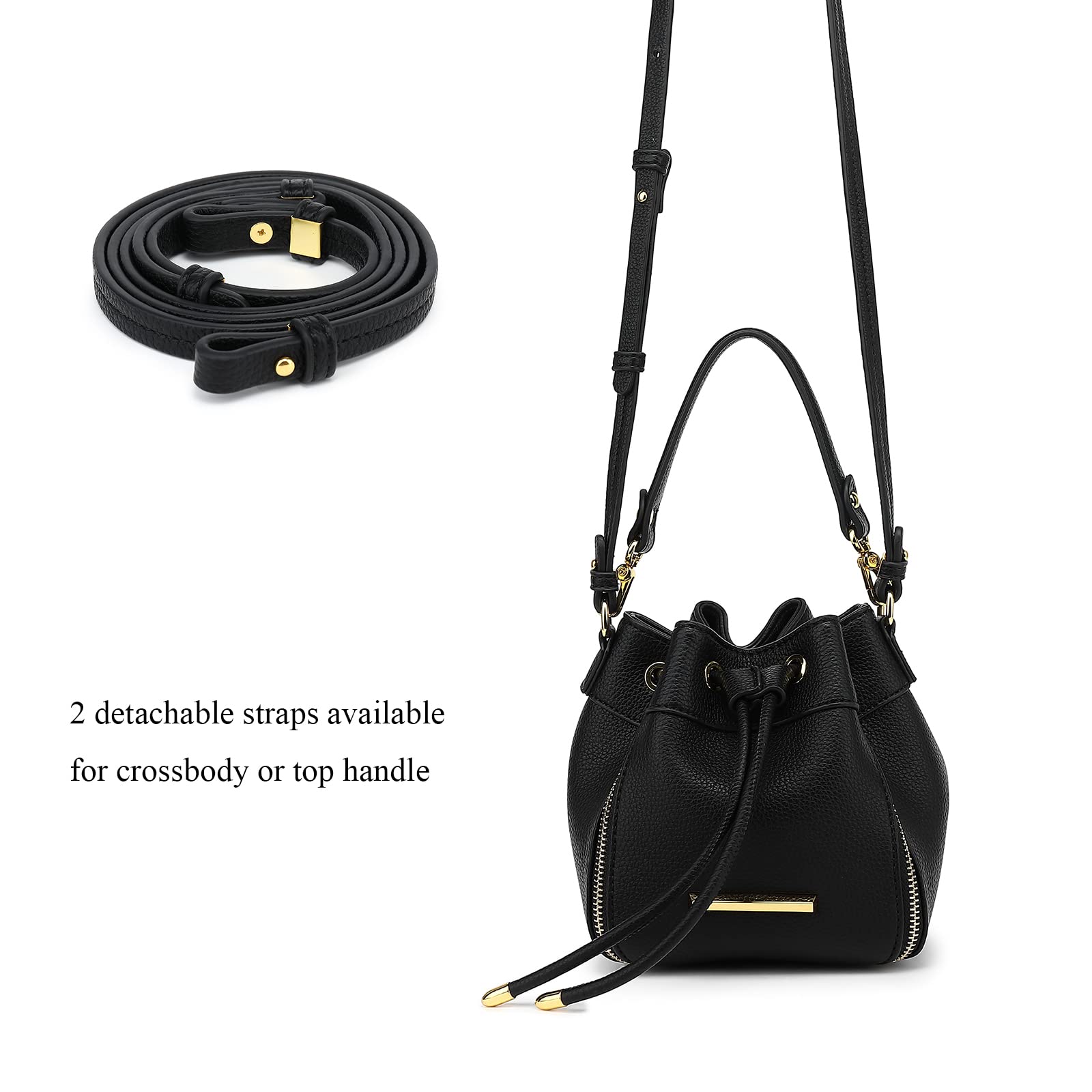 LL LOPPOP Small Casual Top-Handle Drawstring Bucket Bags, Mini Shoulder Crossbody HandBag with 2 Detachable Straps 203601
