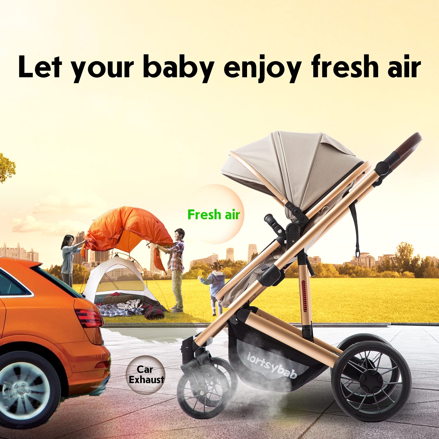 LORTSYBAB Baby Stroller - 2 in 1 High Landscape Convertible Stroller with Reversible Seat | Foldable Aluminum Alloy Pram Anti-Shock Toddler Pushchair Strollers for 0-36 Months Babies