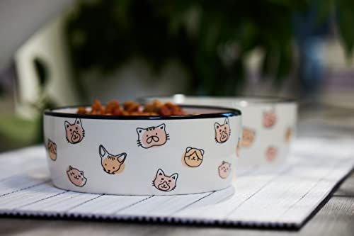Pearhead Cat Faces Pet Bowl, Cat Water and Food Dish, Pet Owner Cat Accessory, Ceramic, Blush and White