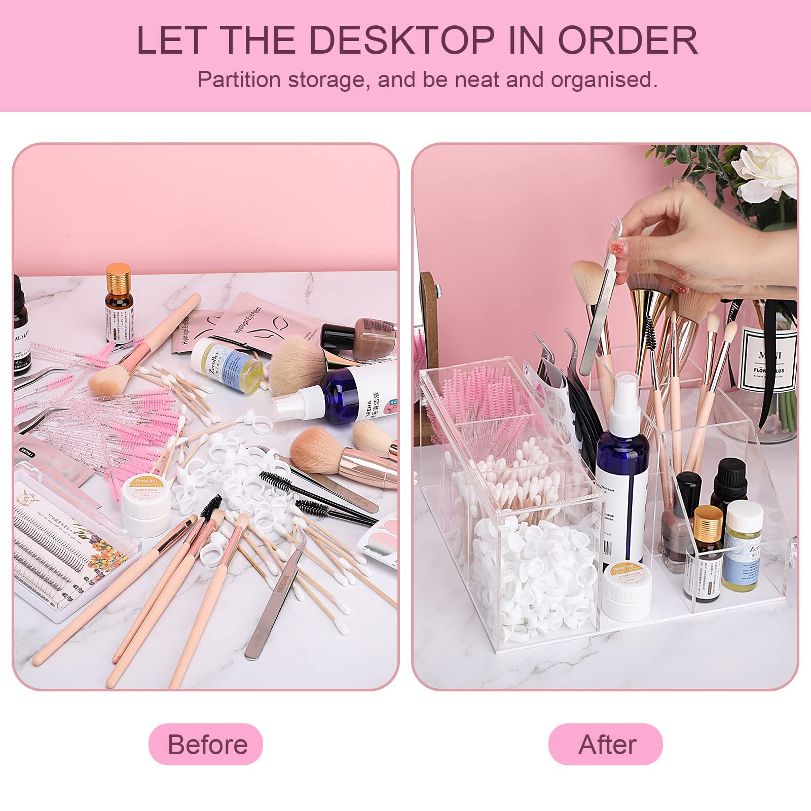 Noverlife Eyelash Beauty Organizer, Display Rack Organizer, Clear Makeup Organizer, Eyelash Extension Supplies Storage Display Box for Grafting Lash Extension, Home & Eyelash Salon - Transparent