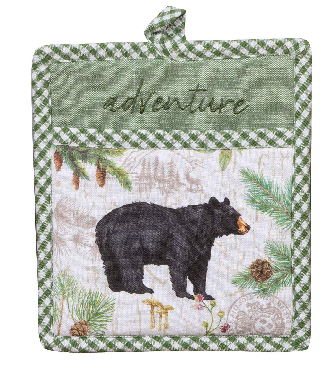 Kay Dee Designs 4 Piece Pinecone Trails Black Bear Kitchen Decor Bundle, 2 Applique Tea Towels and 2 Pocket Mitts