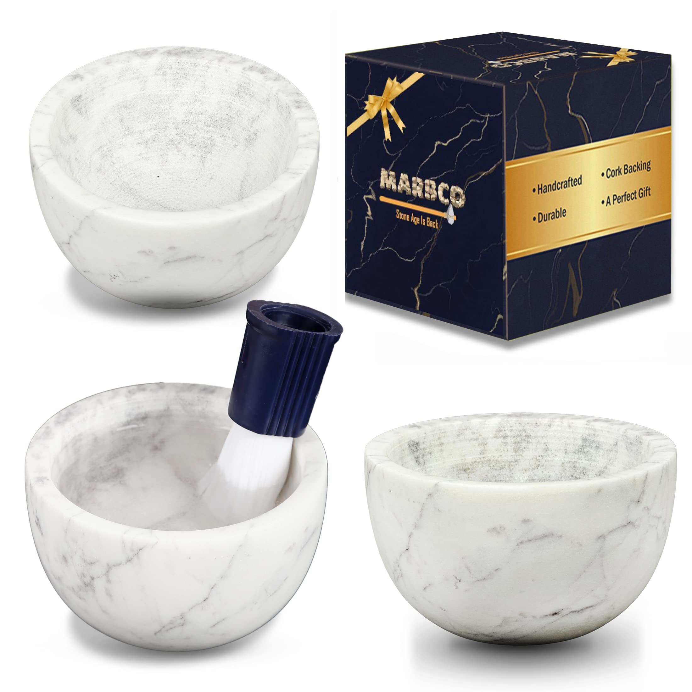 Marbco Marble Shaving Bowl | Handcrafted Black Marble Later Bowl with Interior Grooves for Maximum Lather