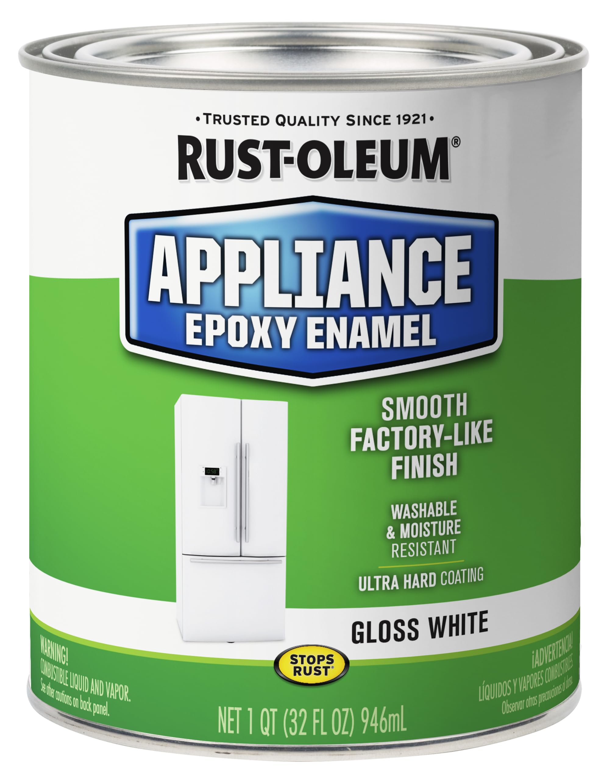 Rust-Oleum 241168 Specialty Appliance Epoxy Paint, Quart, Gloss White 32 Fl Oz (Pack of 1)