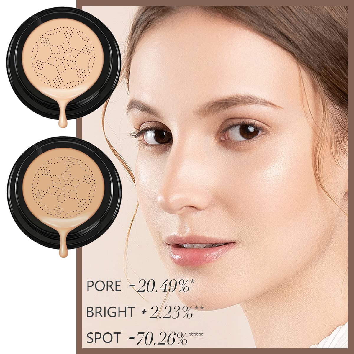 Mushroom Head Air Cushion CC Cream Foundation Moisture CC Cream BB Cream Makeup Moisturizing Concealer Long Lasting Even Skin Tone Makeup Base Primer with Mushroom Sponge (Buff Beige)