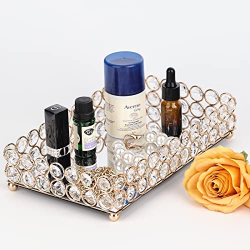 Perfume Trays for Dresser,Modern Skincare Crystals Mirrored Tray, Small Glass Tray, Mirror Vanity Trays Perfume Organizer Trays for Makeup,Jewelry,Cosmetic, Home Decor Counter Perfume Tray