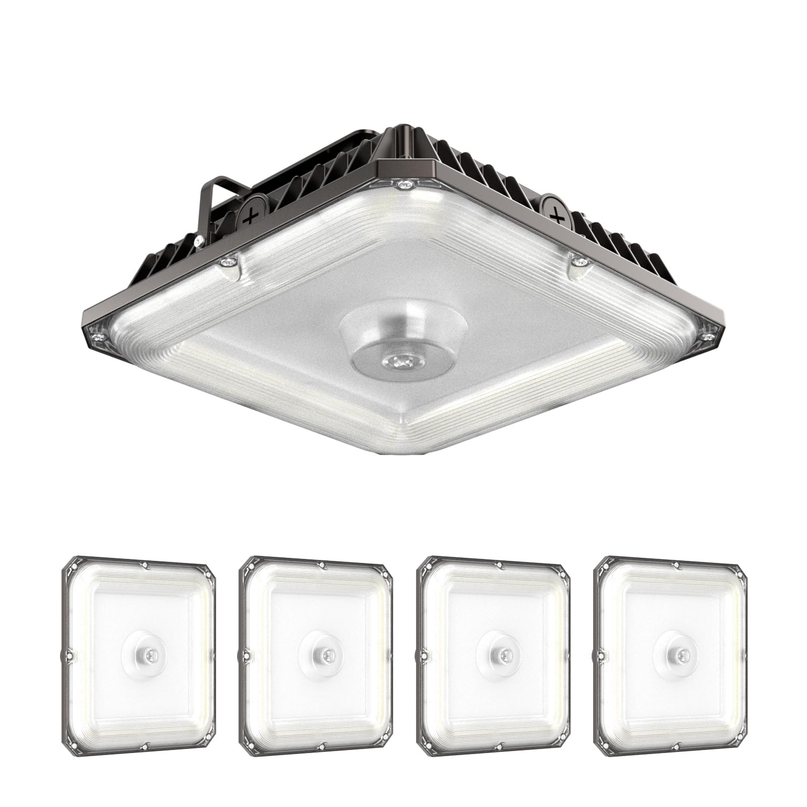 OKQ LED Canopy Light Outdoor 5Pack, 10"x10" Square Gas Station Light with Selectable Wattage (100/80/60W/40W) and CCT (5000/4000/3000K), 1-10V Dimmable,Canopy Lights for Garage Barn, ETC&DLC Listed