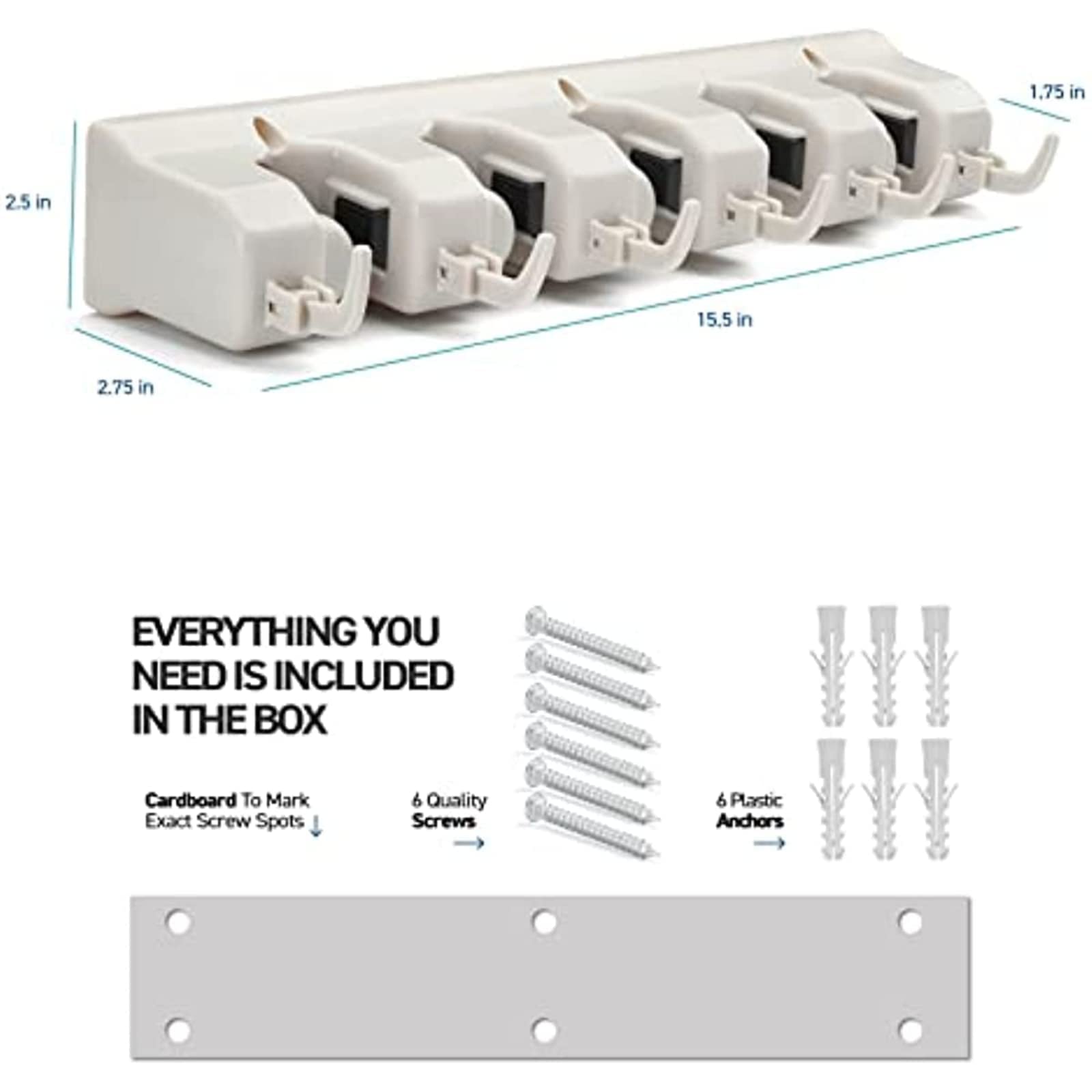 Mop and Broom Holder Wall Mount Garden Tool Organizer,Broom Holder Wall Mount, Broom Holder 5 Racks 6 Hook, Broom Rack Storage Solutions, Storage System Broom Organizer.