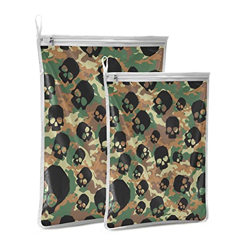 susiyo 2 Pack Mesh Laundry Bag, Camouflage Skull Washing Machine Wash Bags for Travel, Delicates Blouse, Underwear, Bra, Sweater, Baby Clothes (1Small+1Medium)