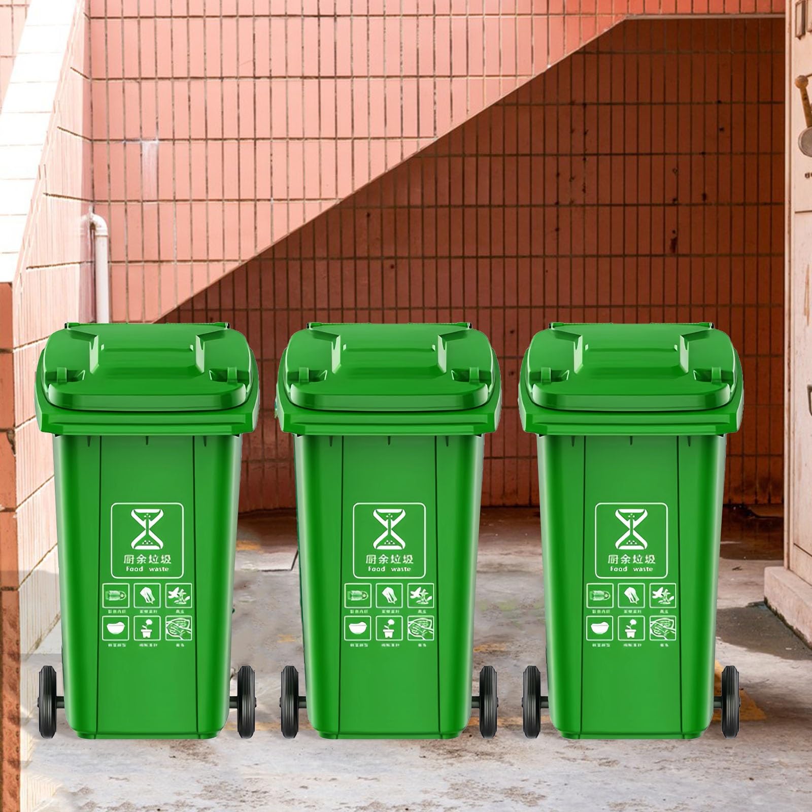 PSYBRYTHIA Large Outdoor Garbage Can Wastebasket with Lid & Resistant Wheels, 100L 120L 240L Large Capacity Commercial Trash Can for Patios, Kitchens, and Outdoor Entertaining(Blue)