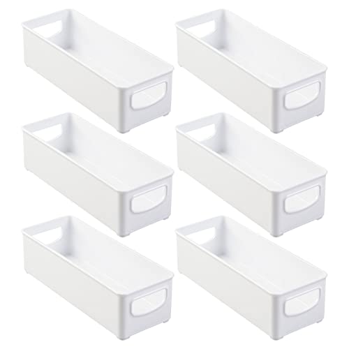 mDesign Small Plastic Bathroom Storage Container Bins with Handles for Organization in Closet, Cabinet, Vanity or Cupboard Shelf, Accessory Organizer for Hair Tools - Ligne Collection - 6 Pack - White