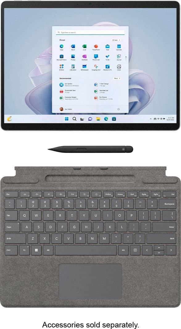 Microsoft Surface Pro 9, 13'' Touchscreen 2-in-1 Tablet, 12th Gen Intel Core i5-1235U, Iris Xe Graphics, 8GB DDR5 RAM, 512GB SSD, Windows 11h, Platinum, Device Only, with MTC Stylus Pen, Plantinum