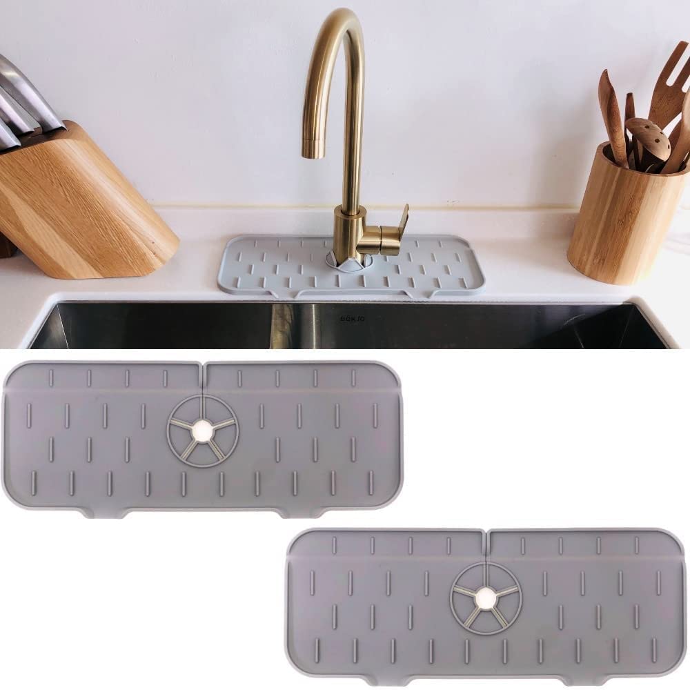 Lugulgu Silicone Sink Faucet Mat for Kitchen Sink Splash Guard, Bathroom Faucet Water Catcher Mat, Sink Draining Pad Black,Grey,Orange 37x14x0.8cm Lugulgu-11 Lugulgu-11