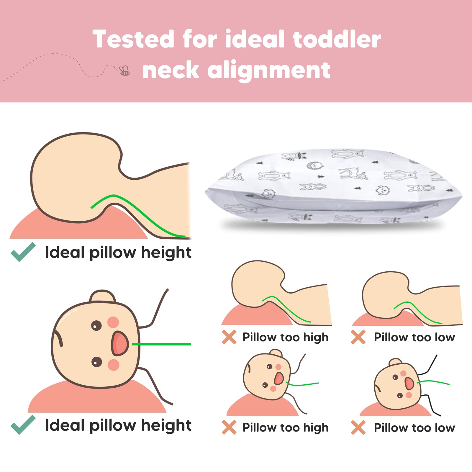 KeaBabies Toddler Pillow with Pillowcase and Toddler Pillow with Pillowcase, Jumbo 14X20-13X18 Soft Organic Cotton Toddler Pillows for Sleeping - Machine Washable Crib Pillow
