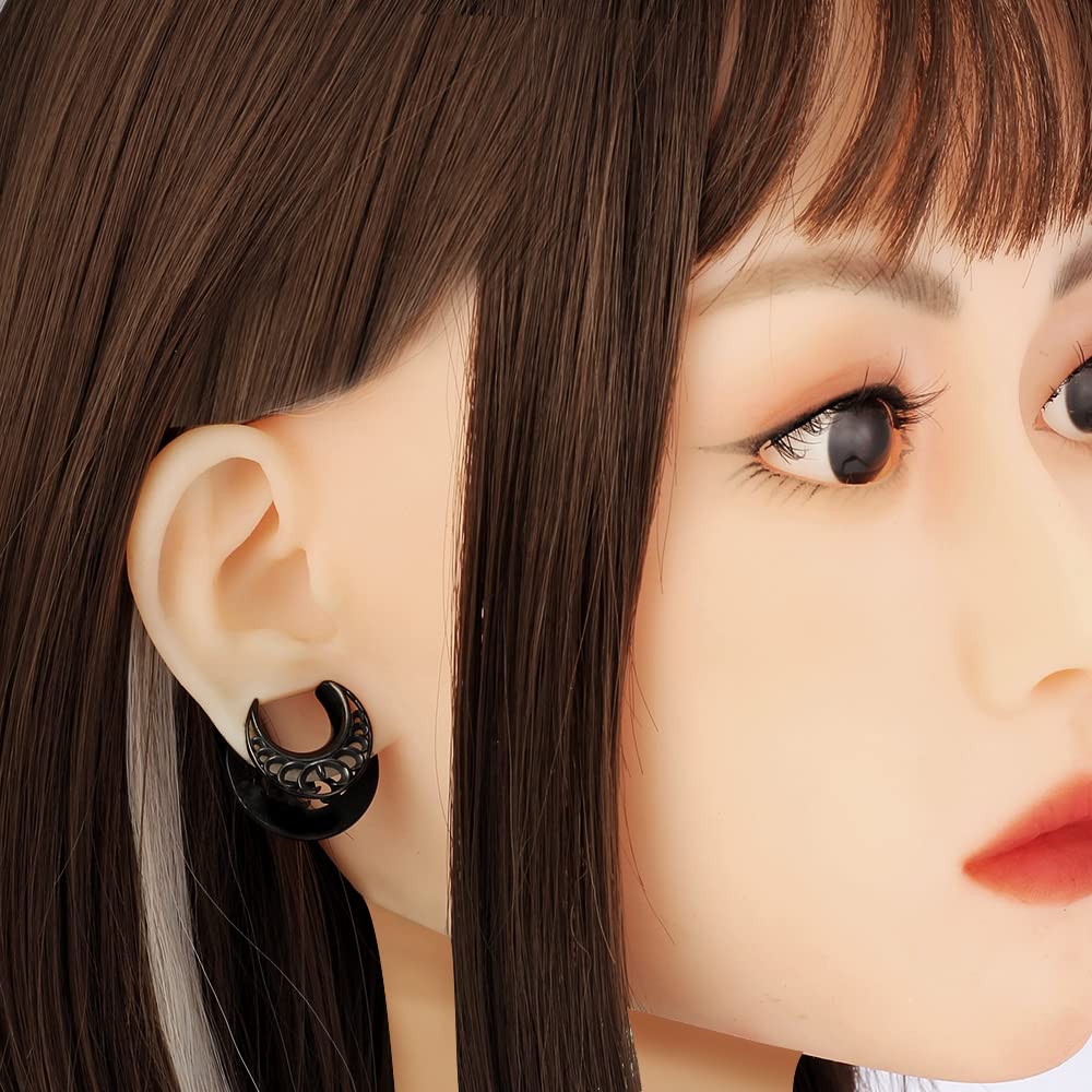 LADEMAYH 2Pcs 5/8 Gauges for Ears, Elegant Black 16mm Gauges for Women, Exquisite Patterns 5/8 Plugs for Ears, Surgical Steel 5/8 Ear Gauges Saddle Tunnels Earrings