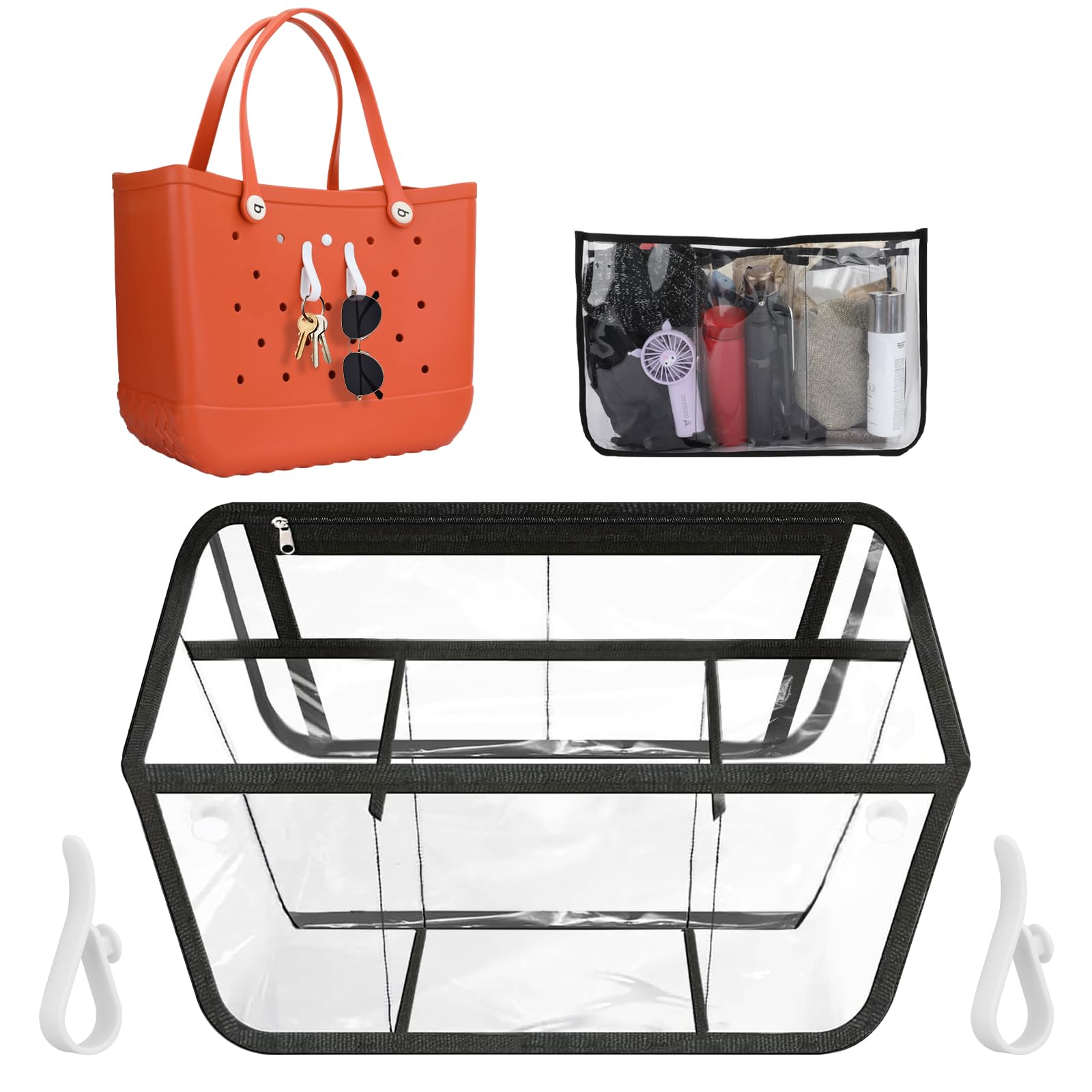 Muswelf New Clear Waterproof Insert for Bogg Bag XL, No Installation Accessories for Bogg Bag, Beach Bag Organizer/Divider and Hooks to Organizing Your Bag