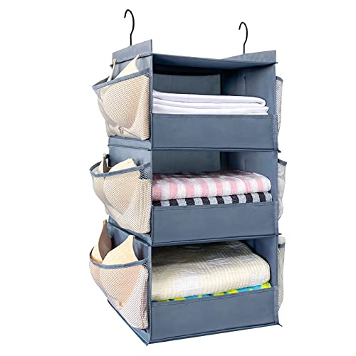 PENGFULL 3 Shelf Hanging Closet Organizerļ¼Closet Hanging Organizer Foldable with 9 Side Pockets for Storageļ¼Hanging Organizer for Closet & RV& Camper (Stationary Board)
