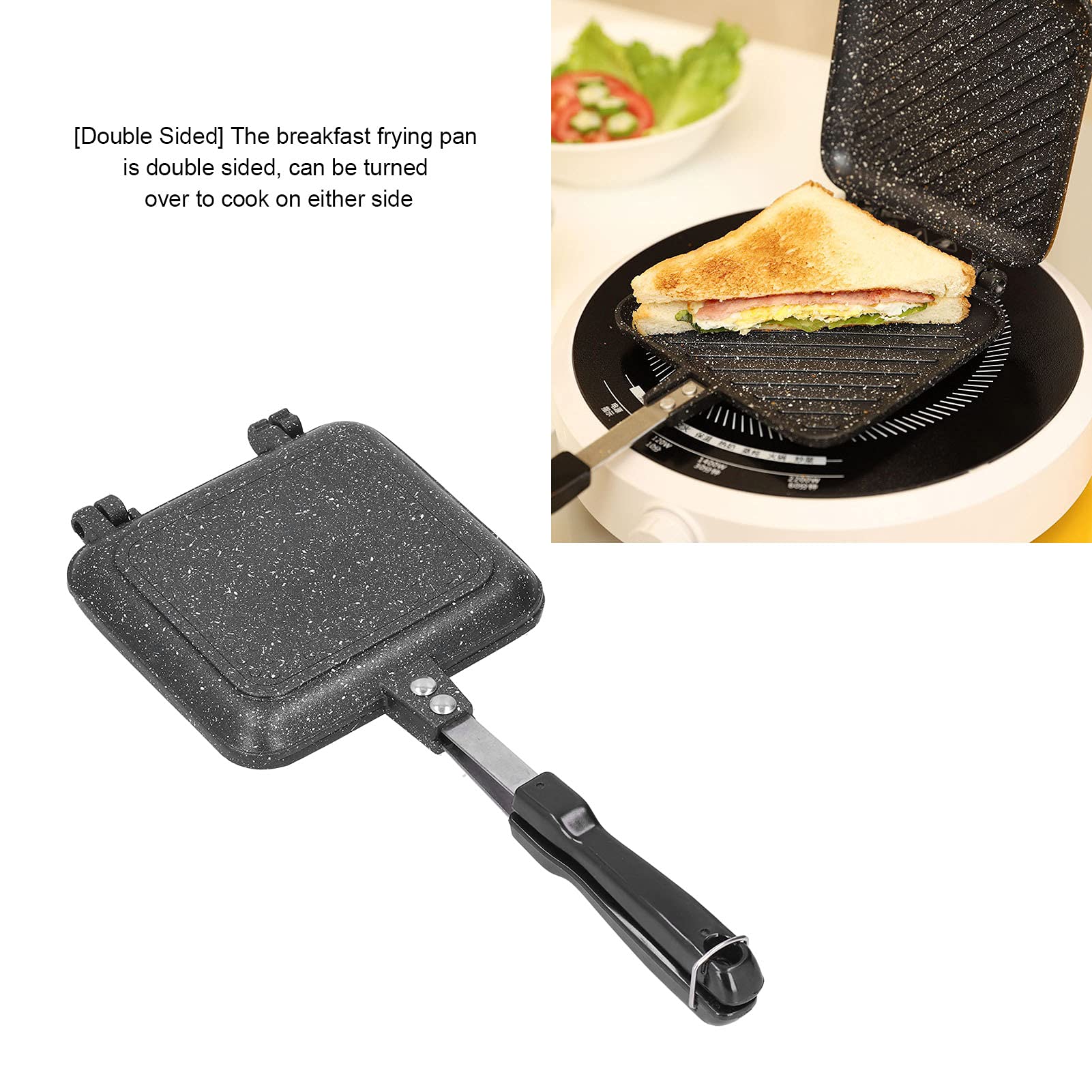 Lazmin112 Nonstick Double Sided Frying Pan, Breakfast Pot Aluminum Alloy Flip Tray Barbecue Plate for Indoor and Outdoor Cooked Chicken Fish