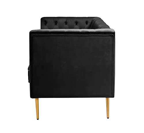 OUYESSIR Velvet Couch with Two Pillows and Gold Metal Feet, Modern Sofa for Living Room and Bedroom, 77 Inches, Black