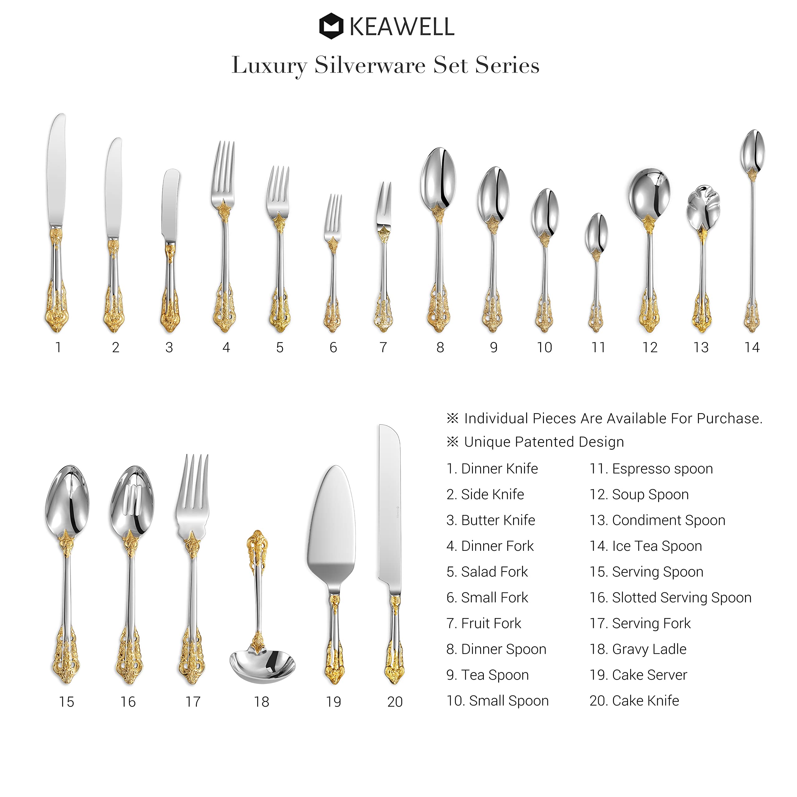 KEAWELL Gorgeous 6.9" Butter Spreader, 18/10 Stainless Steel, Set of 4, Gold Accent Butter Knife