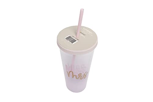 Pearhead Miss to Mrs. Tumbler, Travel Mug, Reusable Coffee Cup, Bride to Be Wedding Accessory, Bachelorette Accessory, 22oz Tumbler with Lid and Straw