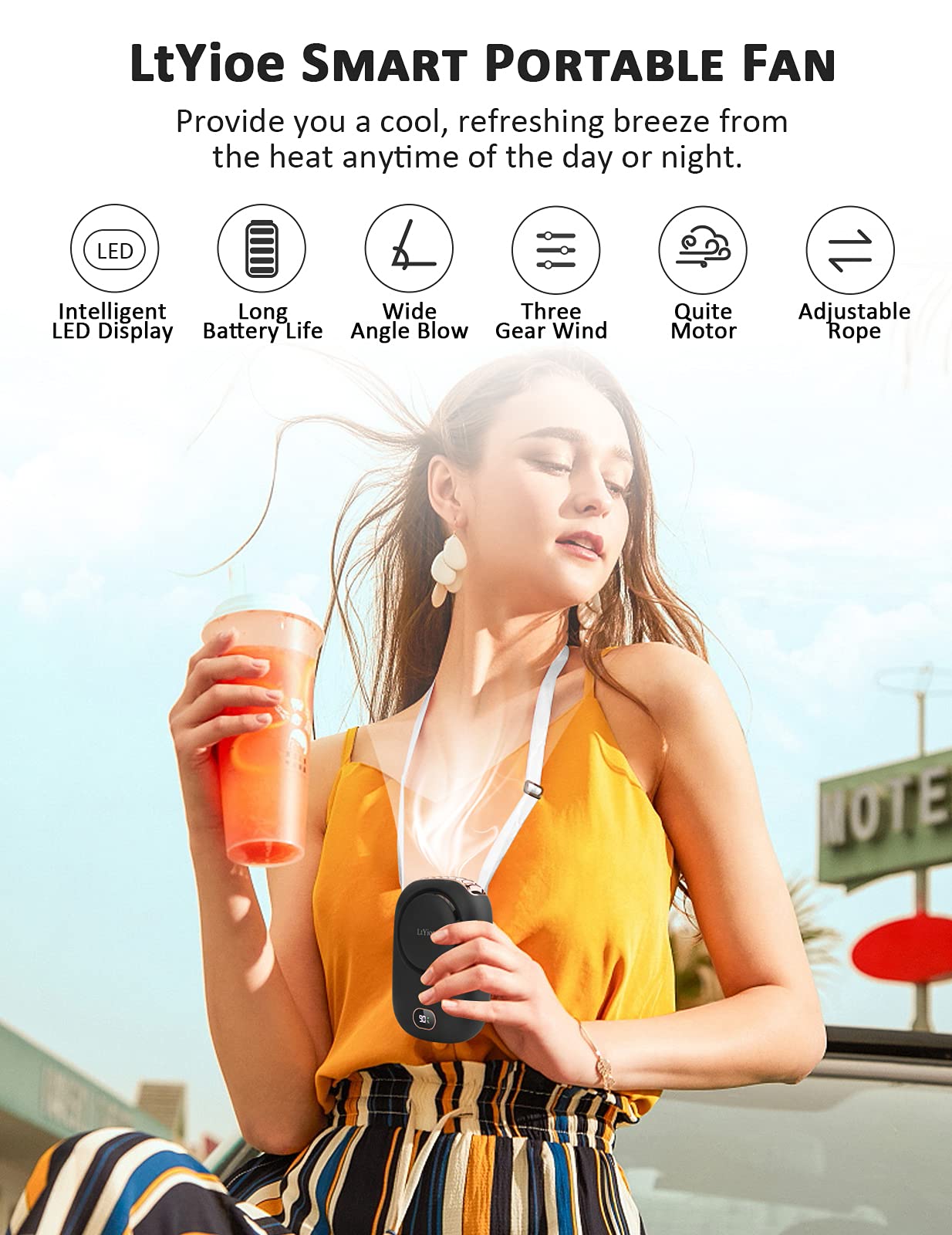 LtYioe Mini Fan Mini Handheld Fan Portable Fans USB Rechargeable, Personal Desk Fan Multifunctional with Strong Airflow, LED Smart Display and 3 Speed Adjustable for Outdoor Beach Home(Dark Black)