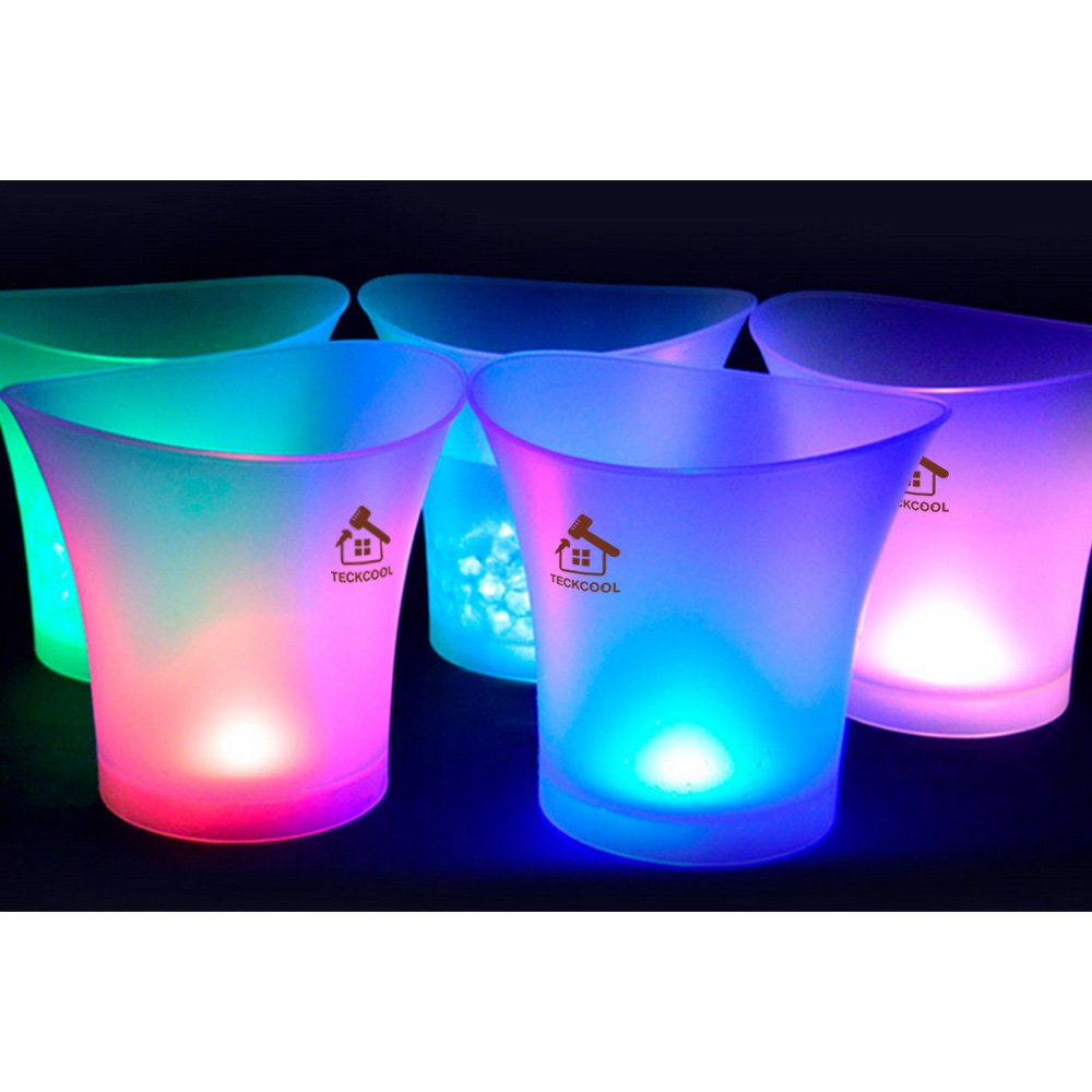 LED Ice Bucket,TECKCOOL 5L Large Capacity Wine Cooler Led Waterproof with Colors Changing,Retro Champagne Wine Drinks Beer Bucket,Power by 2 AA Batteries,for Party,Home,Bar,etc (batteries not include)