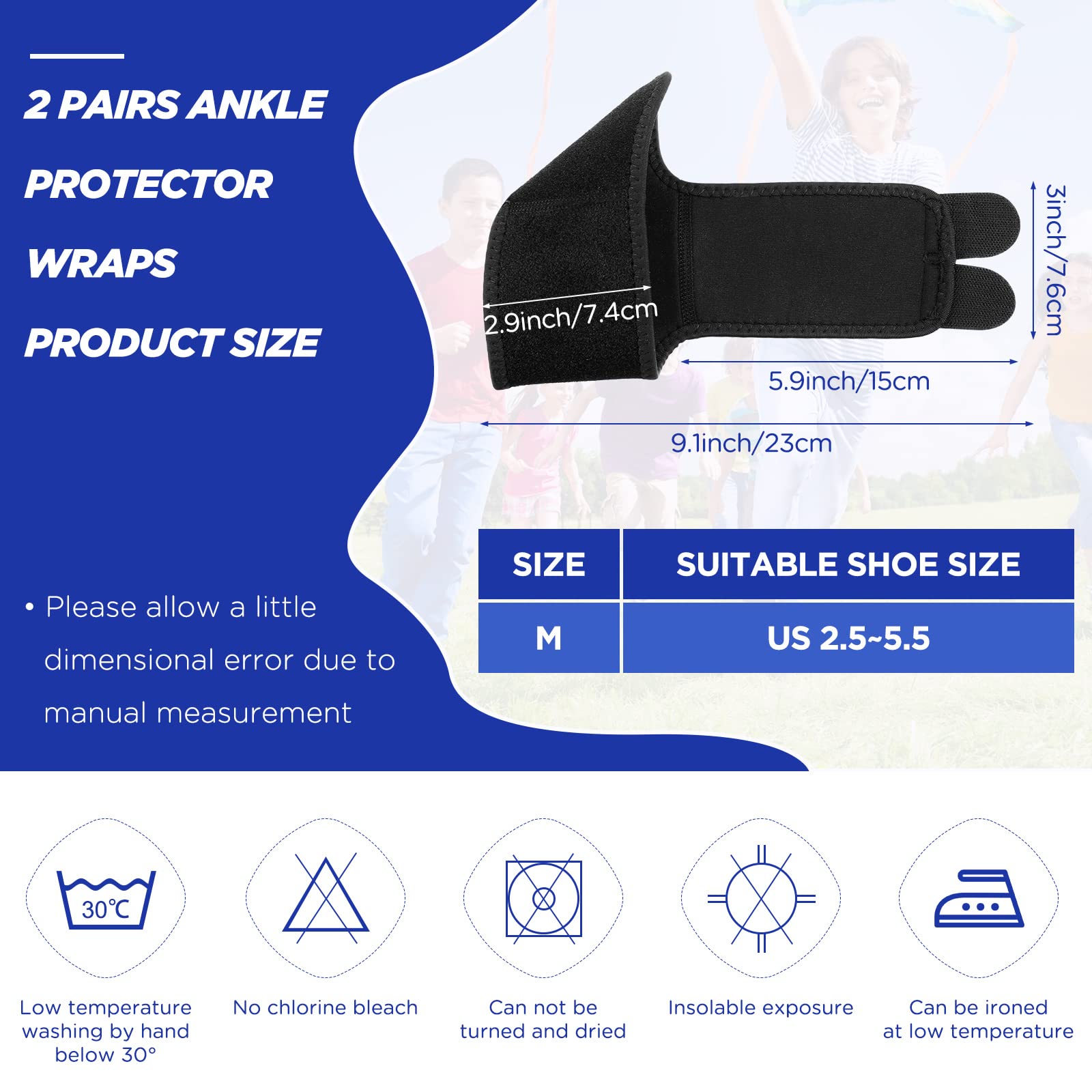 Lewtemi 4 Pairs Kids Ankle Brace includes 2 Pairs Foot Brace Supports Ankle Protector Wraps and 2 Pairs Knitted Ankle Sleeve Socks Kids Compression Socks for Sports Protection Joint Ankle Sprain
