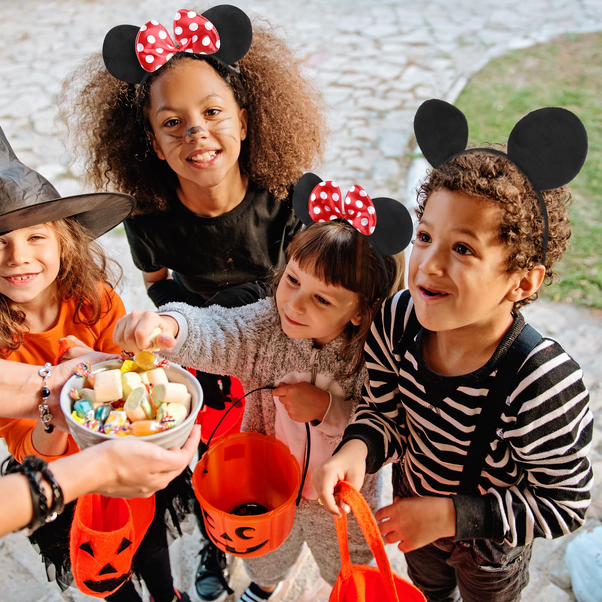Lucky Will 20 Pack Mouse Ears Headband Classic Solid Black and Red Bow Ears Headbands Bulk for Kids and Adults - Boys & Girls Mouse Themed Birthday Party Supplies