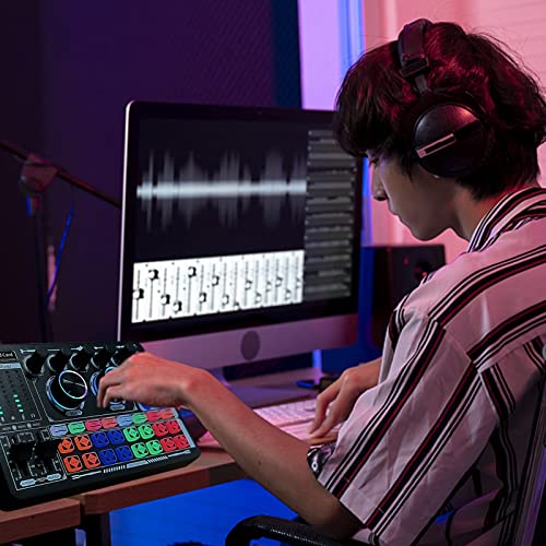 KILOGOGRAPH F999 Podcast Sound Board - Audio Mixer with Effects, Audio Interface for PC Mac iOS Android, Sound Card, Live Streaming Podcasting Recording, LED Light, DJ Mixer, Soundboard, Voice Changer