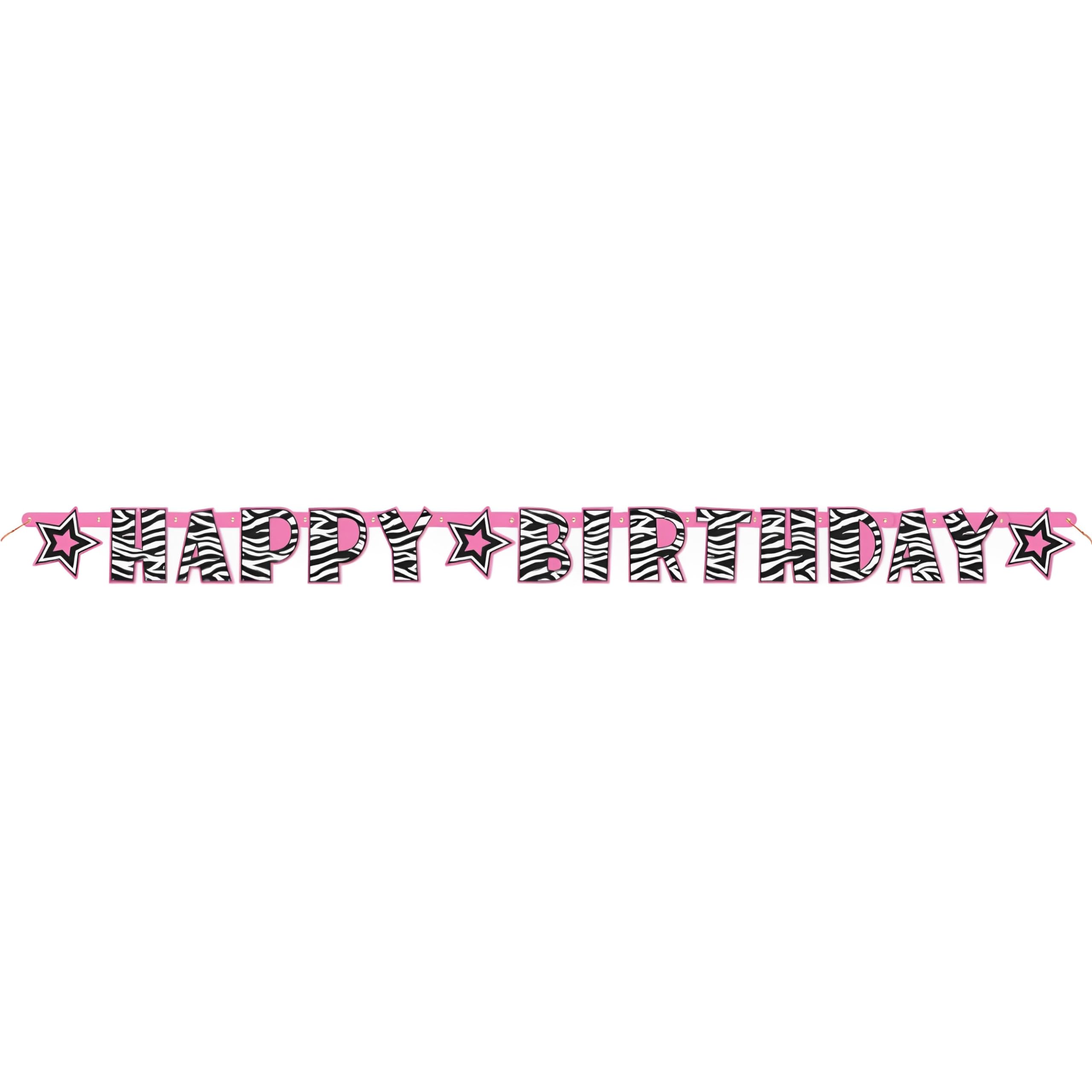 Unique Zebra Print Birthday Jointed Banner, 4.5 Ft, Pink