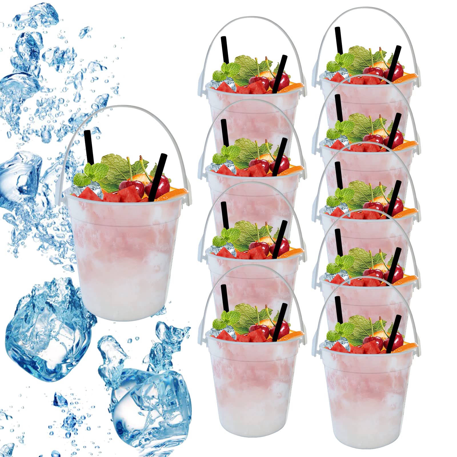 Mandurs Plastic Cocktail Buckets for Drinks, 32oz Reusable Ice Bucket Smoothie Bucket for Parties Cocktail Bar Beer, 1Liter Large Ice Buckets for Parties, Anything but a Cup Party Ideas (10 PCS)