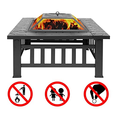 LIUXUEFE Fire Pit, Portable Square Courtyard Metal Fire Bowl, wo-od Burning Pit, Brazier Decoration Backyard Poolside Iron Black Courtyard
