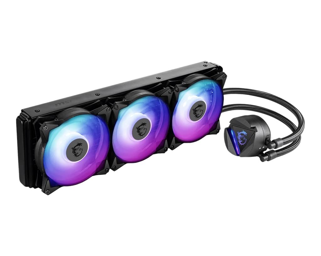 MSI MAG Series CORELIQUID 360R, aRGB CPU Liquid Cooler (AIO): Rotatable Blockhead Design, 360mm Radiator, Triple 120mm aRGB PWM Fans, Rotatable Cap (Renewed)