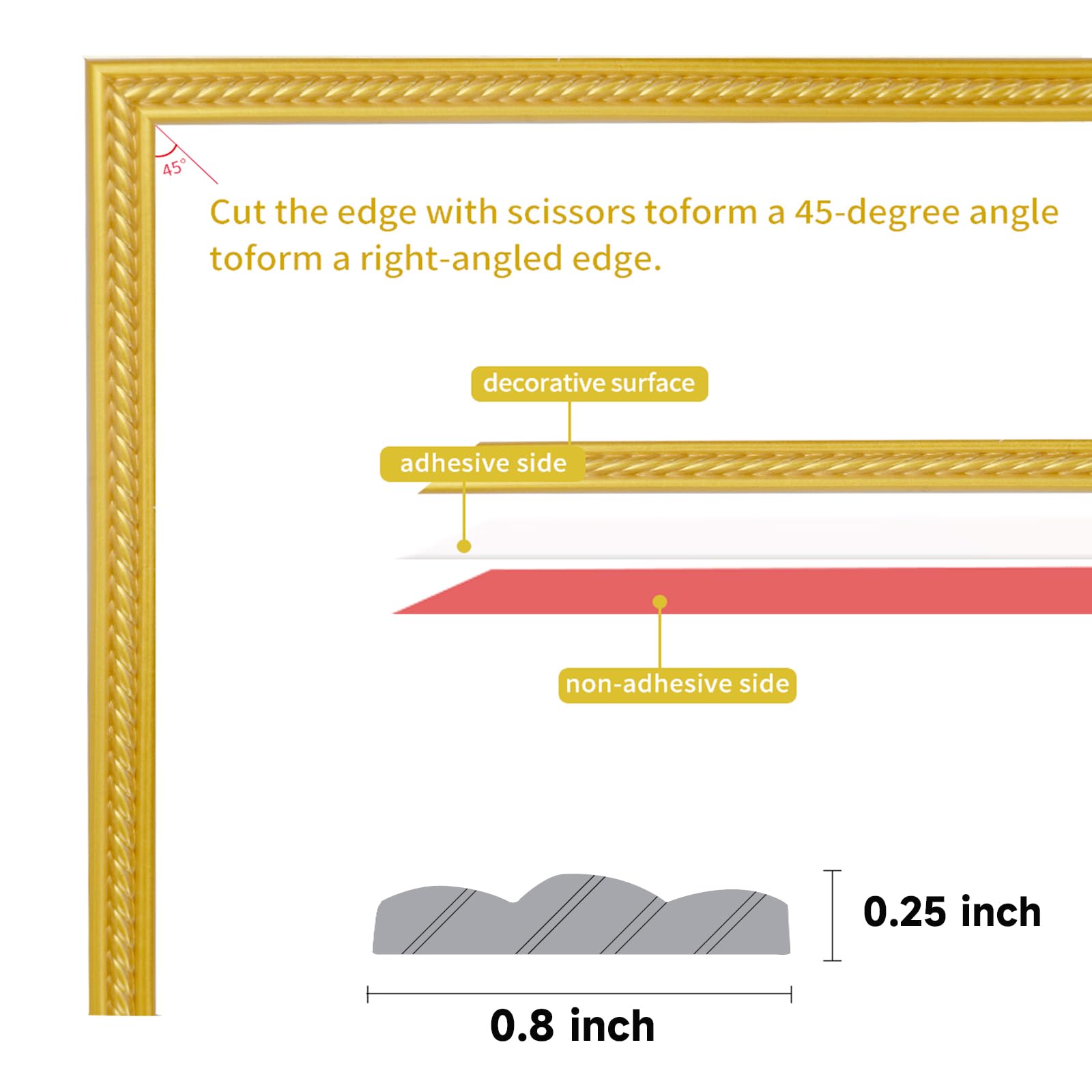 Revamp Home Decor with Self-Adhesive Flexible Wall Molding & Trim 16.5Feet x 0.8 inch - Peel and Stick Border Strips with 3D Embossed, Ideal for Bathroom Borders, Mirror Frames and More (Gold - C)