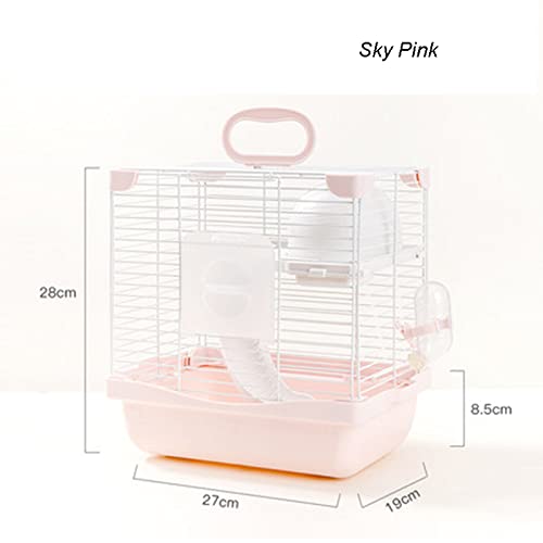 Misyue Dwarf Hamster Travel Portable Carrier Cage 2-Floors Syrian Hamster Home House Rodent Habitat Cage for Dwarf Hamster,Ferrets, Gerbil(Light Pink)