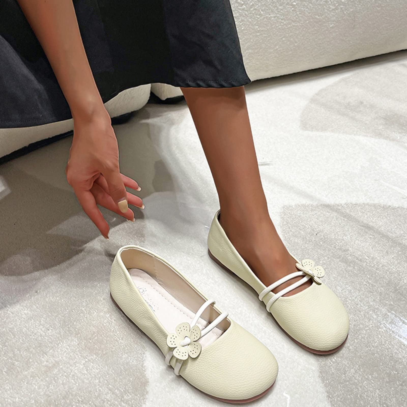 Ladies Fashion Solid Color Leather Surface Flower Comfort Flat Casual Shoes Action Casual Shoes for Men