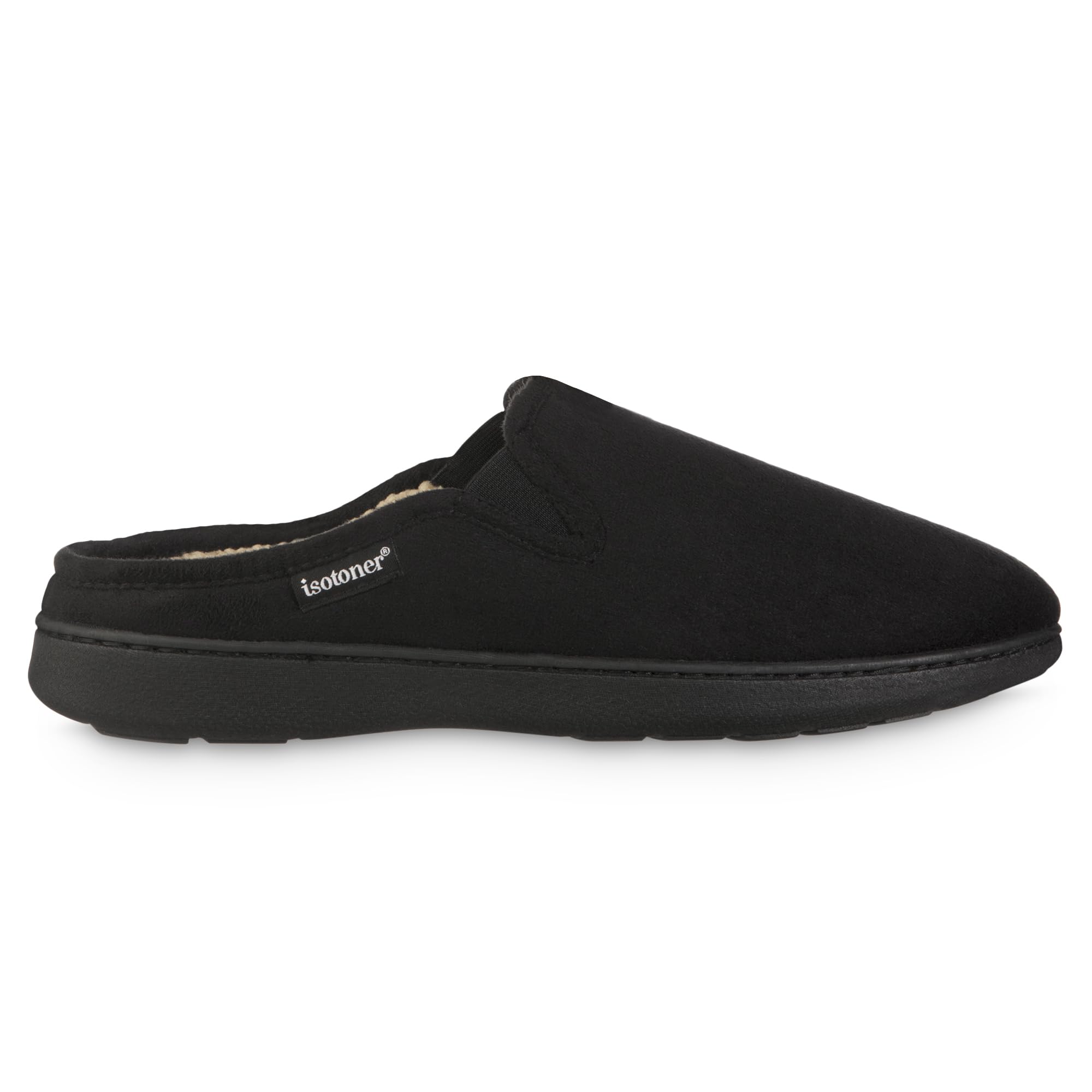 isotoner Men's, Advanced Gel Infused Memory Foam Microsuede Vincent Hoodback ECO Comfort Recycled Slippers Clog, Black, 8-9