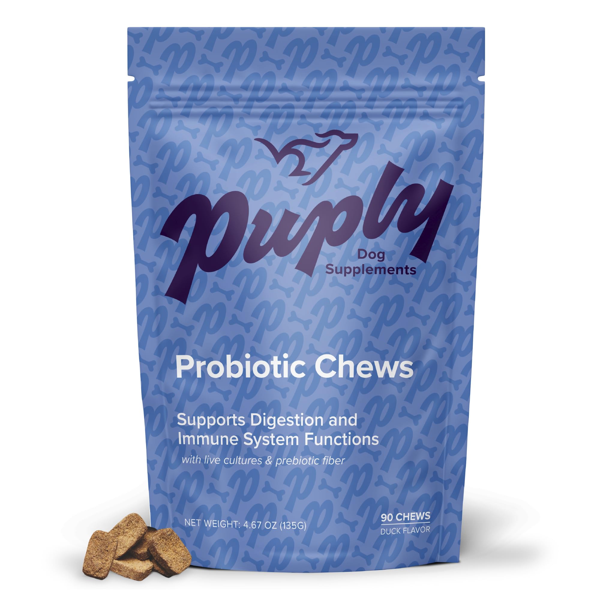 Puply Probiotics for Dogs- Veterinarian-Formulated- Beneficial Prebiotics and Probiotics- Supports Digestive, Immune, Gut Health, Allergy, Diarrhea, Yeast, Itching- Soft Chews- 90 Count- Duck Flavor