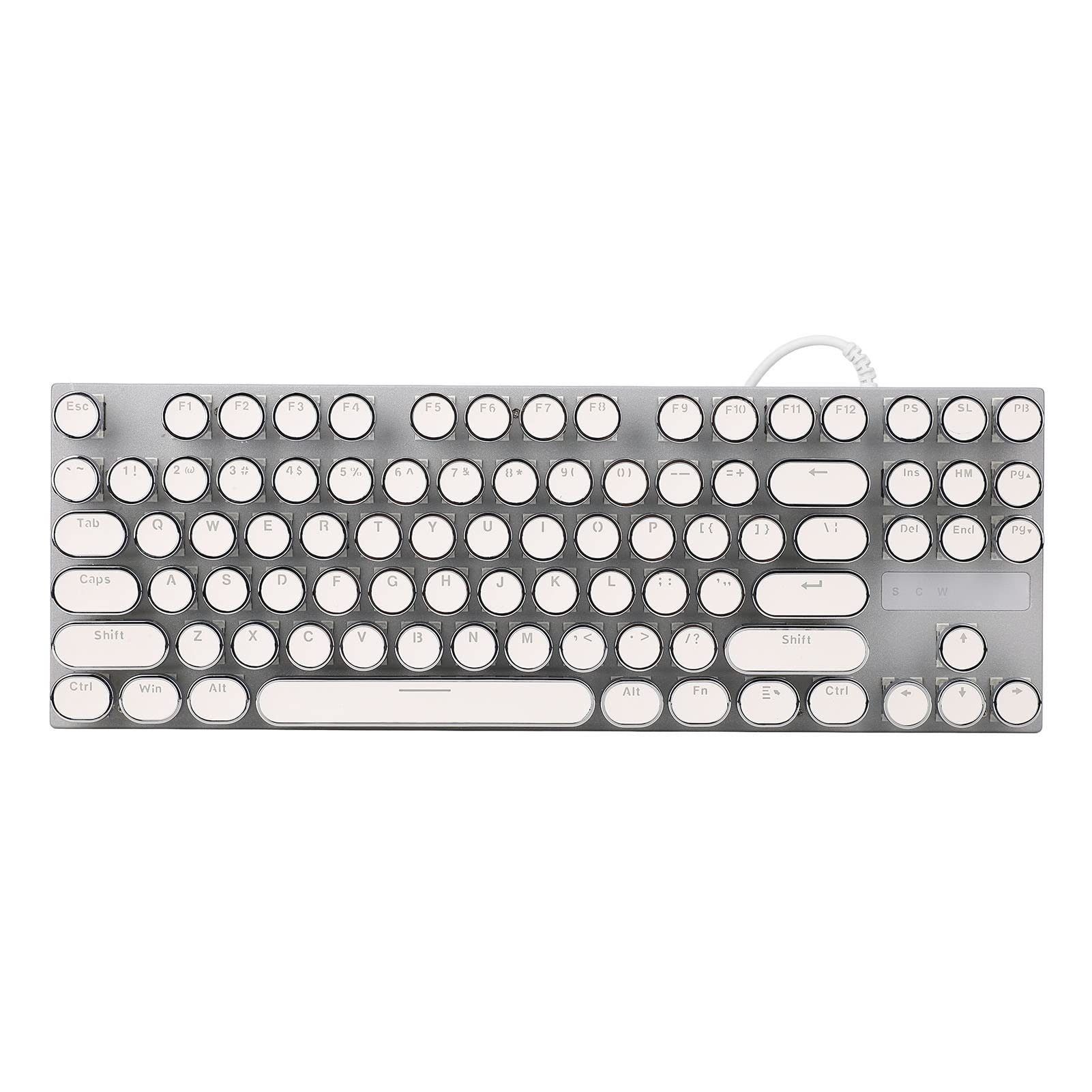 Mechanical Gaming Keyboard, 26 RGB Gaming Keyboard, 87 Keys Color Light Blue Switch USB Wired Keyboard, Waterproof Color Matching for PC(White Electroplating Punk)