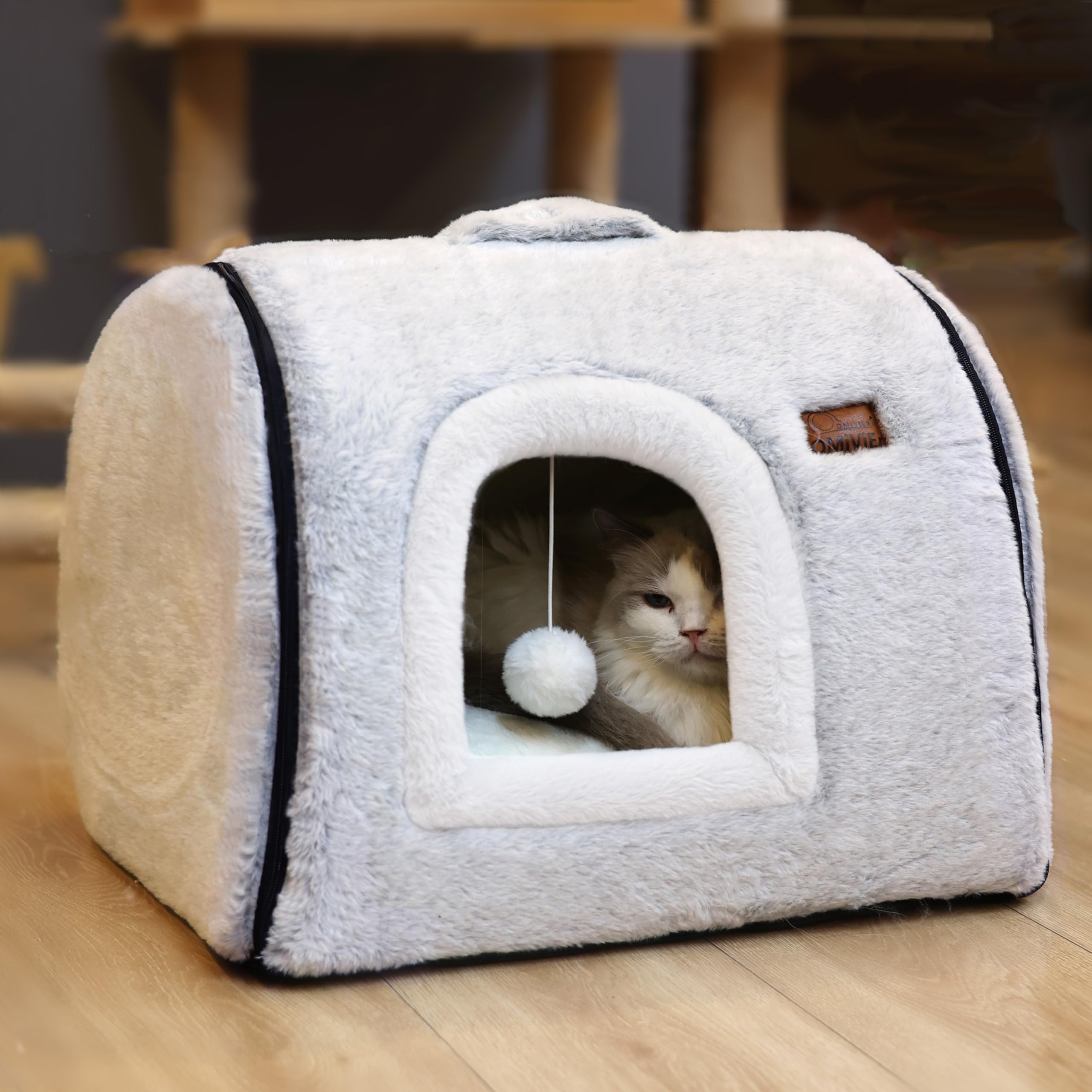 OMLIVLIES cat Bed cave-cat beds for Indoor Cats,Soft and Comfortable Cute cat Bed,cat House,with Removable Washable Cushioned Pillow,Enclosed cat Bed,Kitty cat hut、Hideaway,Small Dog Tent Grey