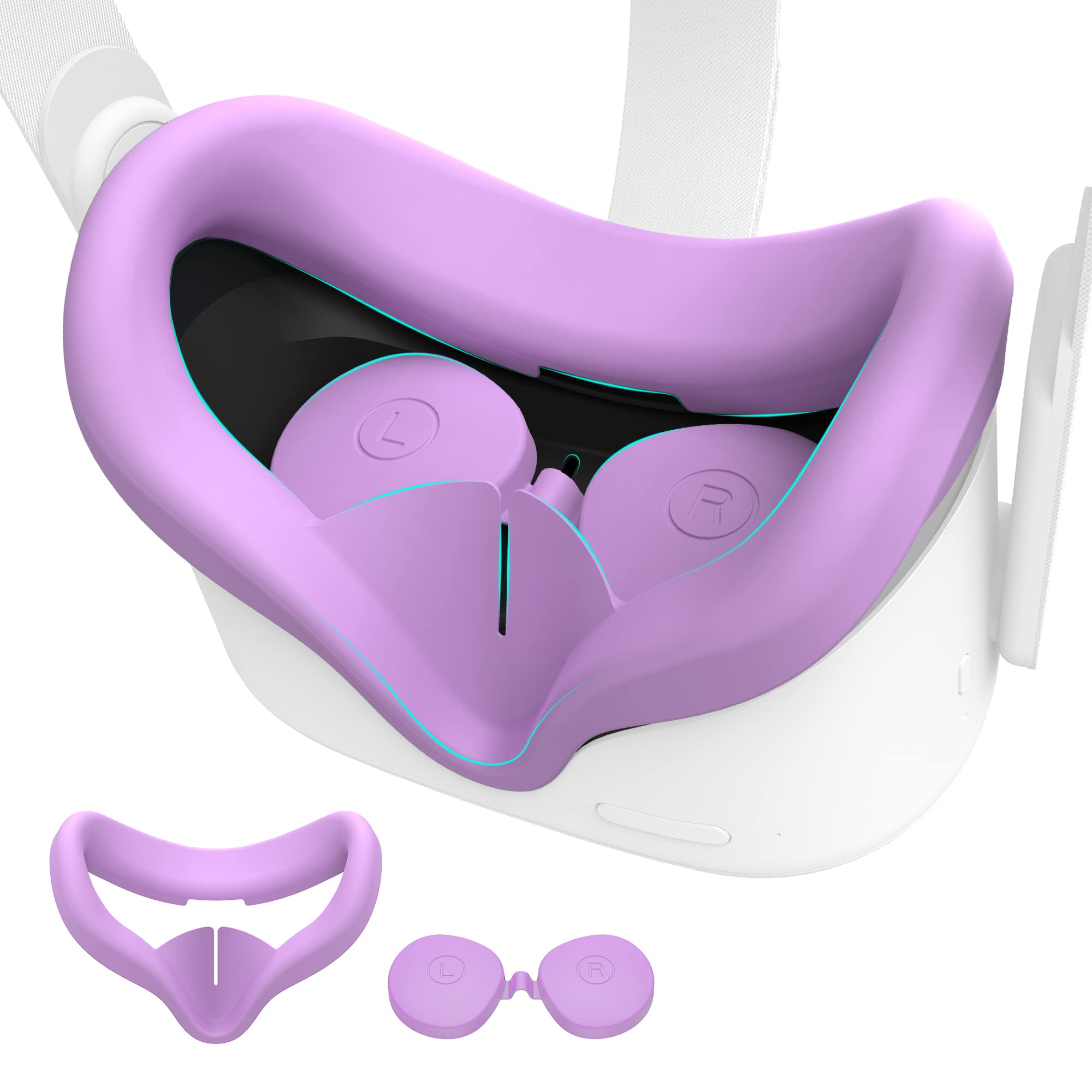 KIWI design Face Cushion Cover Pad with Lens Cover Compatible with Quest 2 Accessories(Black and Taro Purple)