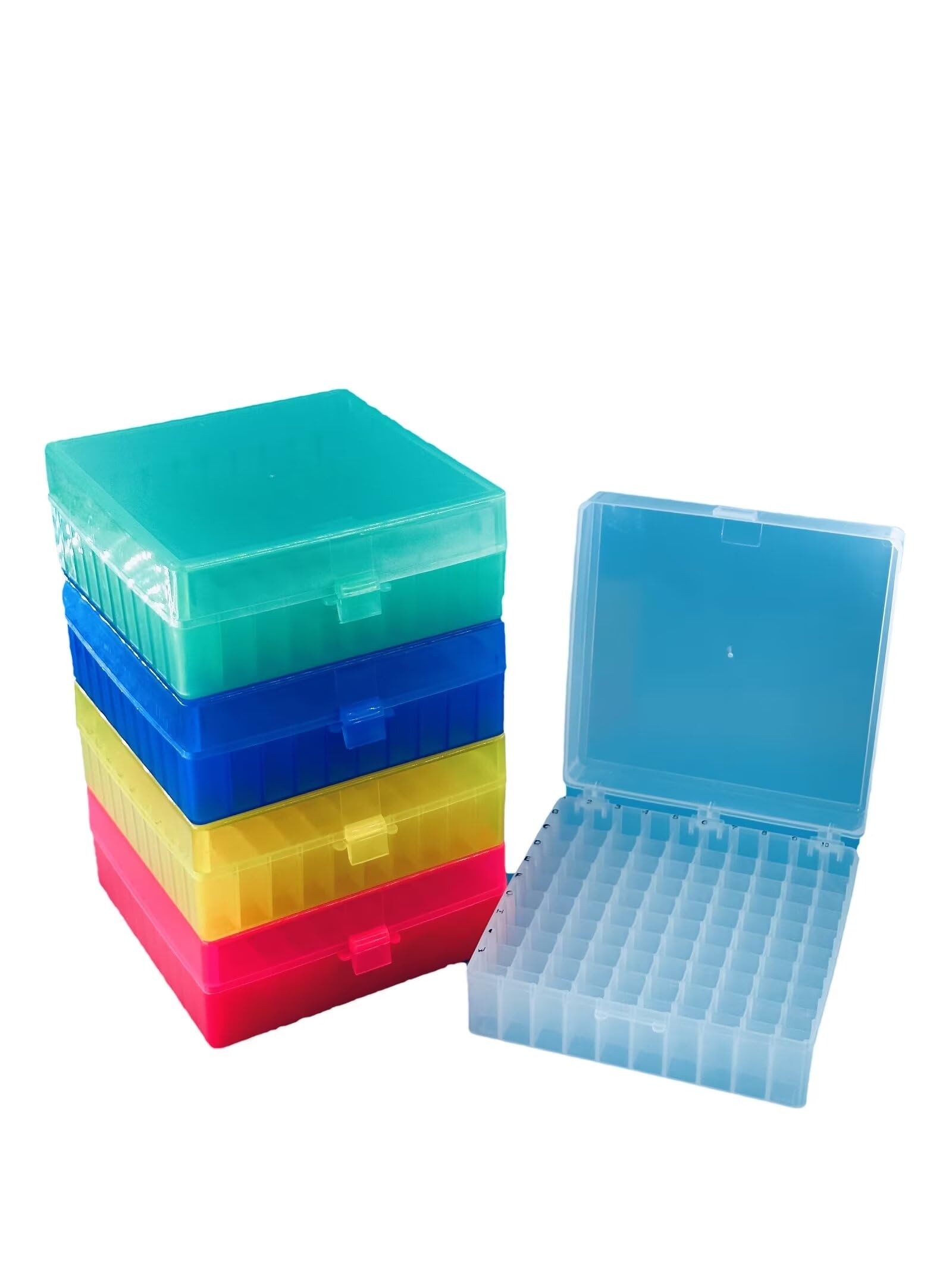 LUERFLEX 100 Well Cryobox Micro Centrifuge Tube Cryogenic Storage Box with Associated Color Lids Pack of 5