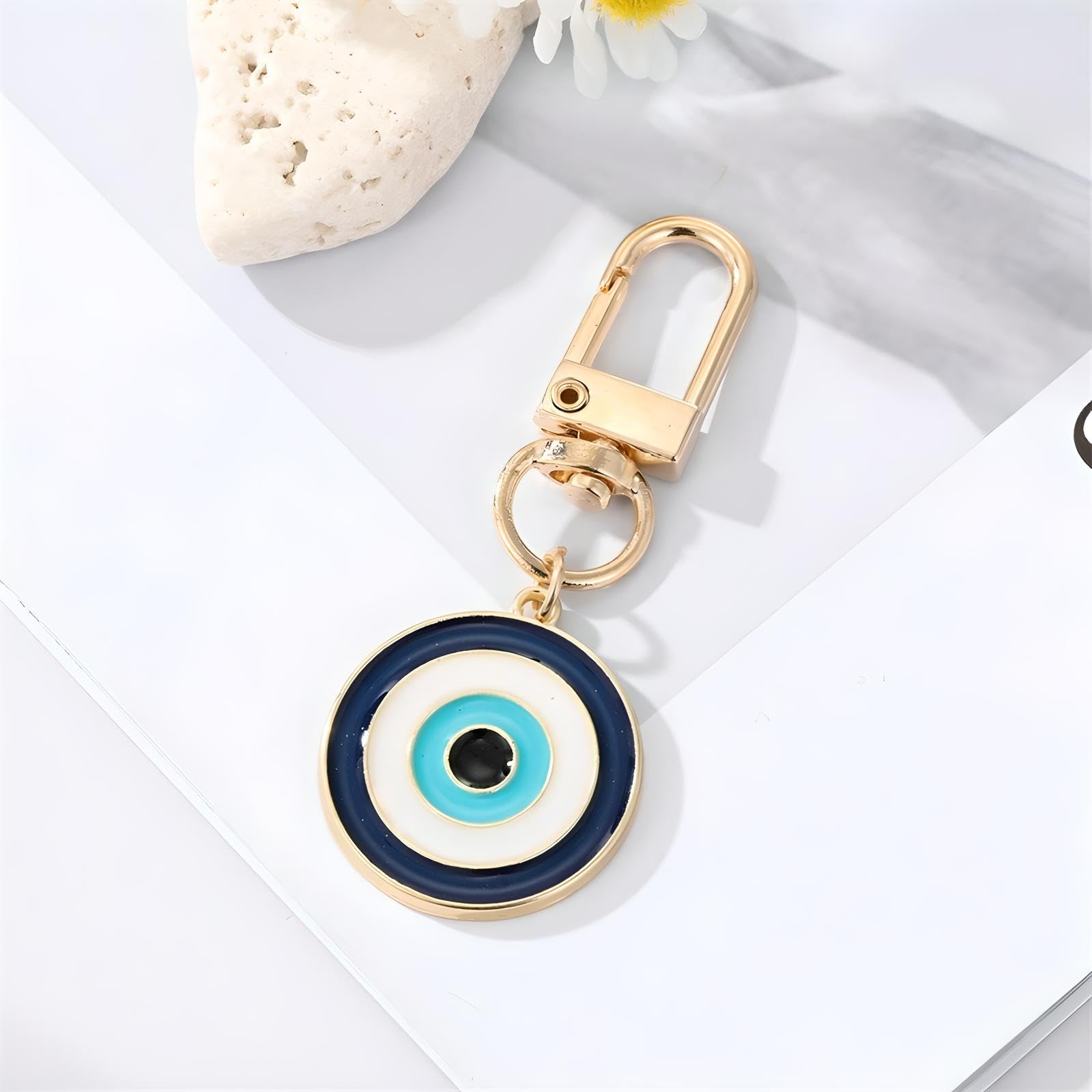 MyfavoriteK Shining Enamel Evil Eye Keychain for Women Protection Good Luck Charms Key Chain for Car Keys Holder Bag Purse (Blue)