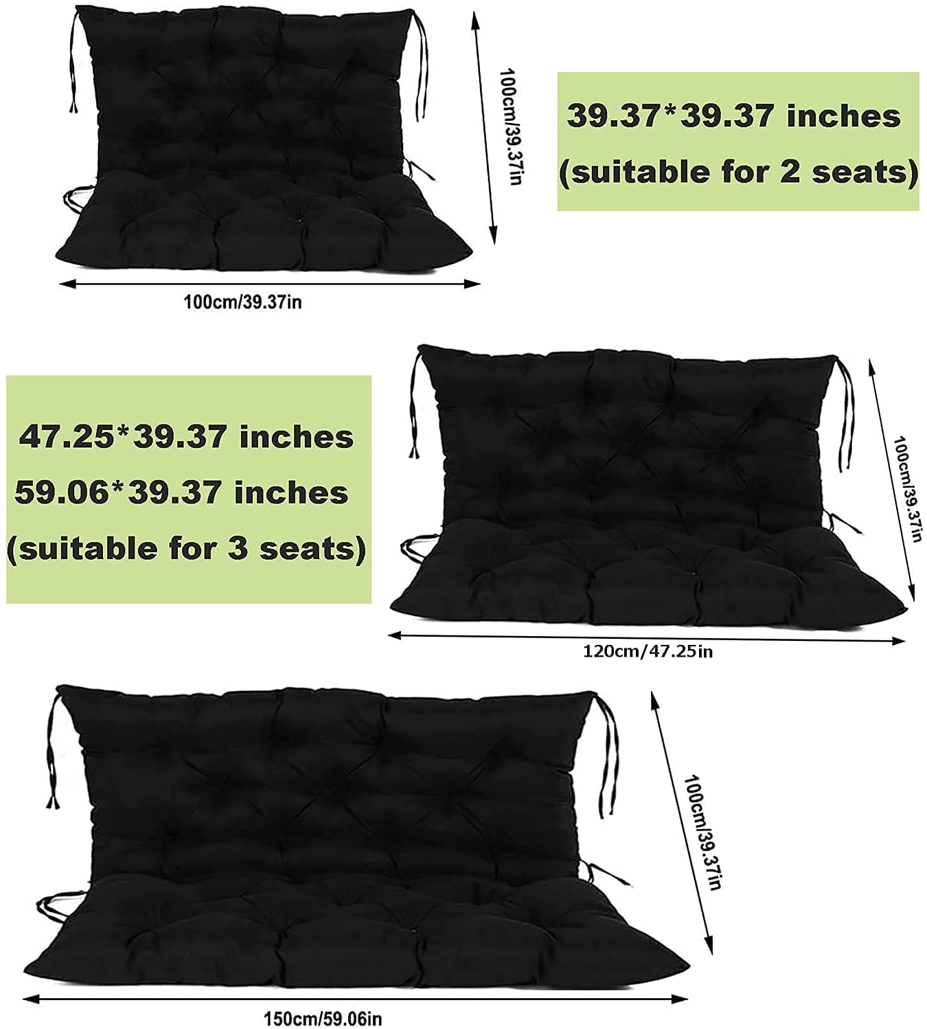 Porch Swing Cushions, Outdoor Swing Cushions for 2-3 Seats, Garden Terrace with backrest Swing Replacement Cushions, Comfortable and Soft, Suitable for Indoor and Outdoor (Light Coffee,40*40)