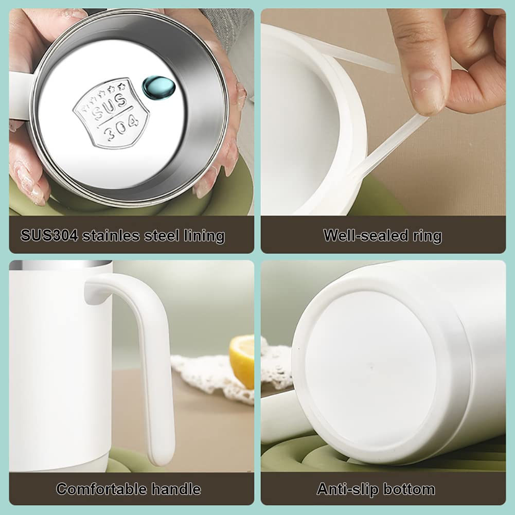Livefunni Coffee Mug with Handle, 500ml Insulated Stainless Steel Coffee Travel Cup, Vacuum Reusable Coffee Cup with Lid, Keeping Warm & Cold (white)